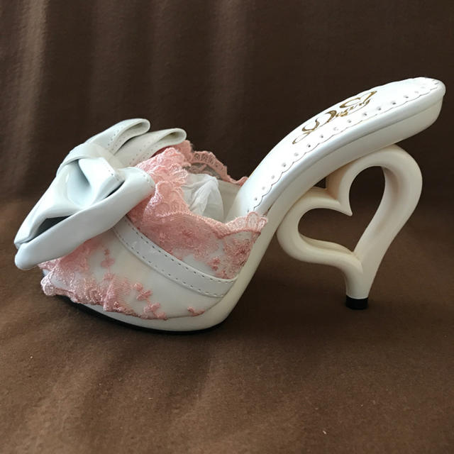 夢展望 - 夢展望/ハートヒールサンダル 白&ピンクレースの通販 夢展望 - 夢展望/ハートヒールサンダル 白&ピンクレースの通販