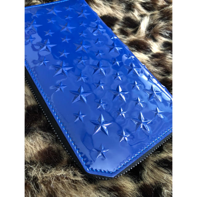 JIMMY CHOO - JIMMY CHOO ネオンブルー 人パテントレザー長財布 JIMMY CHOO - JIMMY CHOO ネオンブルー 人パテントレザー長財布