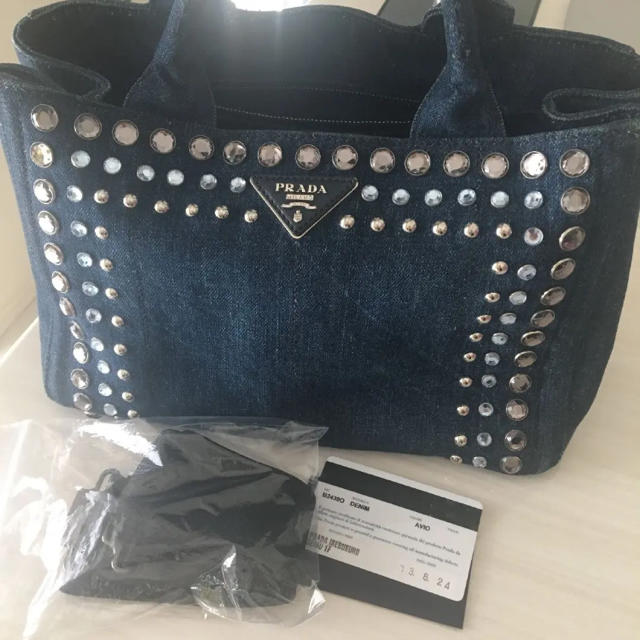 PRADAカナパ ビジューデニムトートバッグ PRADAカナパ ビジューデニムトートバッグ