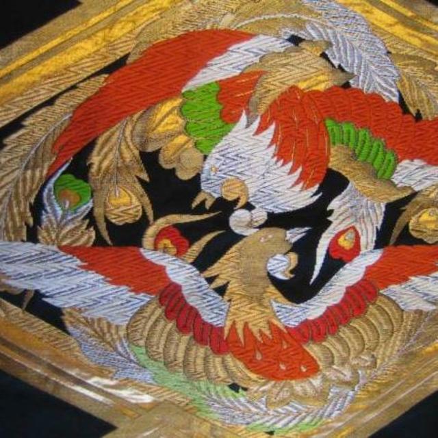 正絹 黒地鳳凰柄 袋帯 正絹 黒地鳳凰柄 袋帯