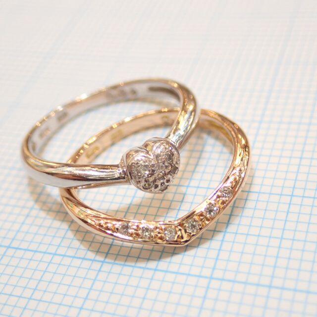 □STAR JEWELRY K18WG/K18PG ダイヤモンドリングハートV字 □STAR JEWELRY K18WG/K18PG ダイヤモンドリングハートV字
