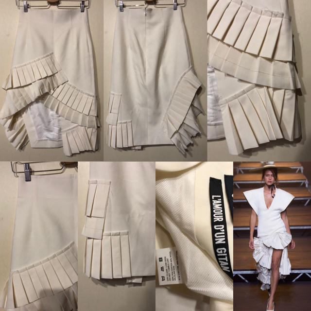 イギリスジャックムーJACQUEMUS ホワイトプリーツ切替変型ウール イギリスジャックムーJACQUEMUS ホワイトプリーツ切替変型ウール