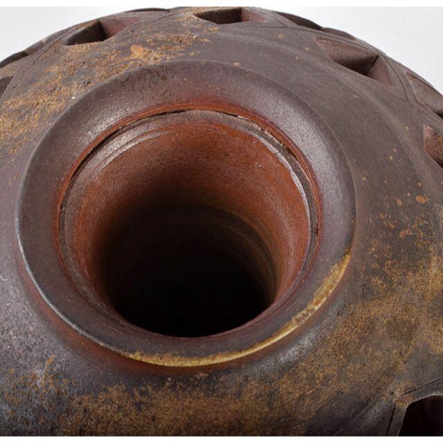 備前焼 松園造 透かし壷 花器 共箱 V R3467A 備前焼 松園造 透かし壷 花器 共箱 V R3467A