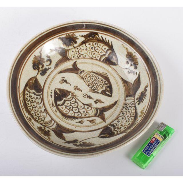 東南アジア タイ古陶磁 鉄絵 魚文 鉢 C R3468A 東南アジア タイ古陶磁 鉄絵 魚文 鉢 C R3468A