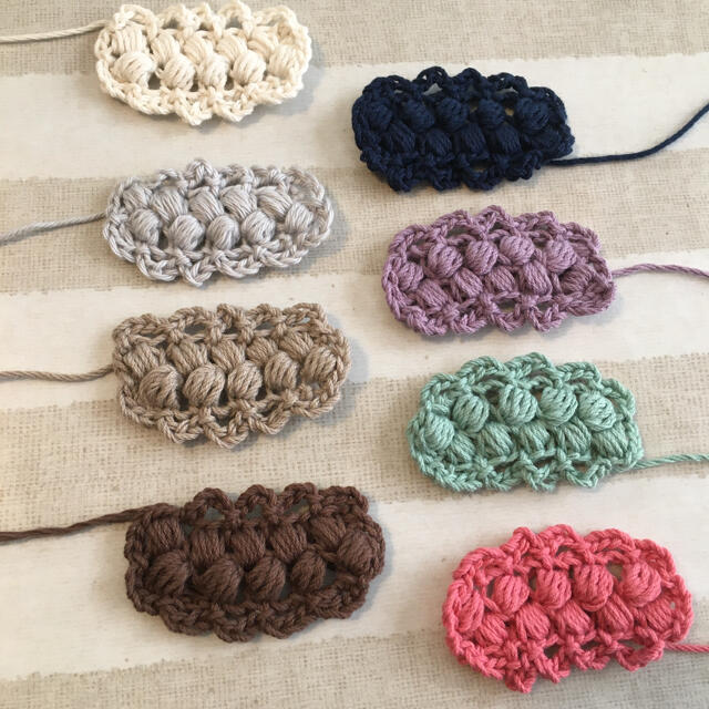 かぎ編み コットン糸 ぽこぽこ編み パッチンピン ヘアピン ピン かぎ編み コットン糸 ぽこぽこ編み パッチンピン ヘアピン ピン