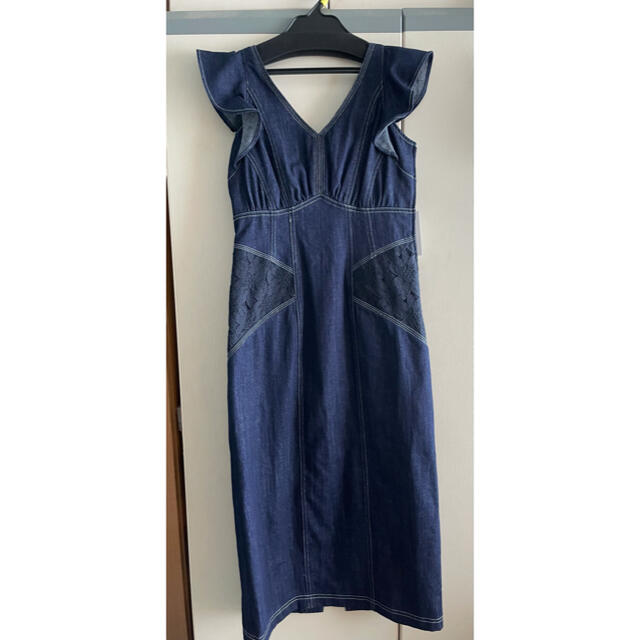 Ruffled Shoulder Denim Midi Dress Ruffled Shoulder Denim Midi Dress