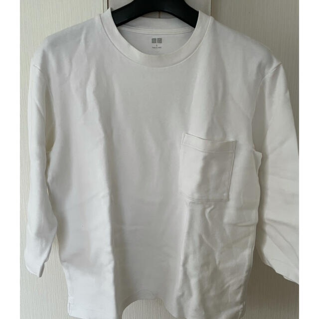 UNIQLO】長袖 Tシャツ 白 グレーポケット シンプル あたたか UNIQLO】長袖 Tシャツ 白 グレーポケット シンプル あたたか