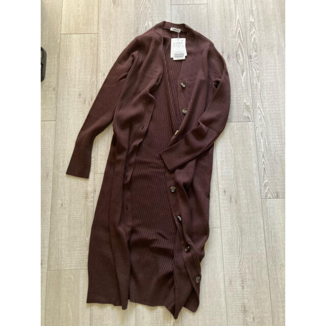 ☆新品☆人気☆Deuxieme Classe☆リブロングカーデ チョコ ☆新品☆人気☆Deuxieme Classe☆リブロングカーデ チョコ