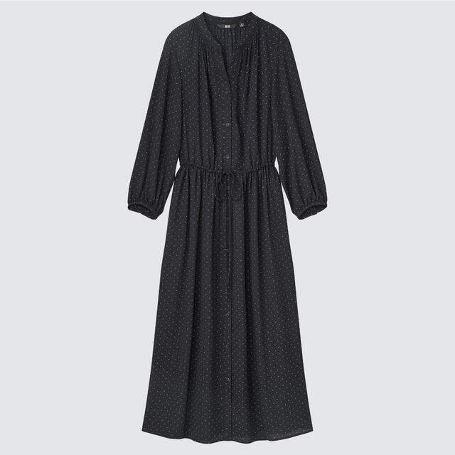 UNIQLO - プリントドローストリングロングワンピース(7分袖)の UNIQLO - プリントドローストリングロングワンピース(7分袖)の