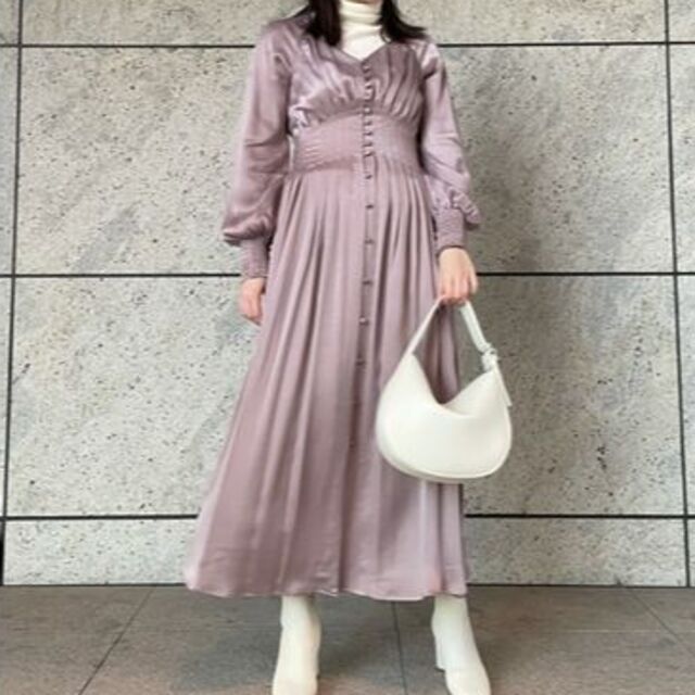 FRAY I.D - デコルテダイヤネックサテンワンピ ピンク 0の通販 FRAY I.D - デコルテダイヤネックサテンワンピ ピンク 0の通販