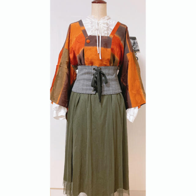 展示品 ◇和洋きものコーデ◇ 3点セット 道行 チュール オレンジ 展示品 ◇和洋きものコーデ◇ 3点セット 道行 チュール オレンジ