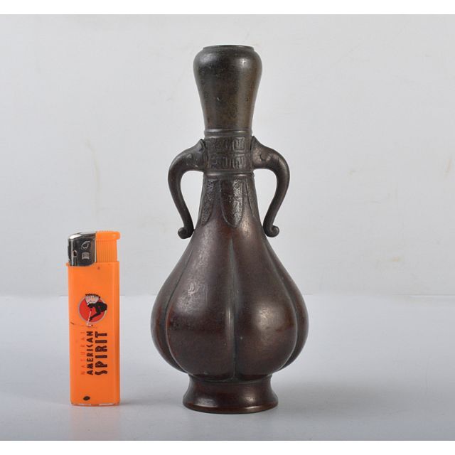 中国 古銅宣徳銅 饕餮文瓜稜蕾口瓶 V R4319 美術品/アンティーク 中国 古銅宣徳銅 饕餮文瓜稜蕾口瓶 V R4319 美術品/アンティーク