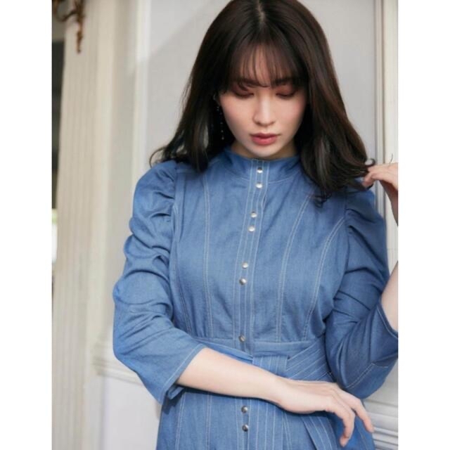 Her lip to - herlipto*DenimTrimmed Volume Sleeveワンピース Her lip to - herlipto*DenimTrimmed Volume Sleeveワンピース