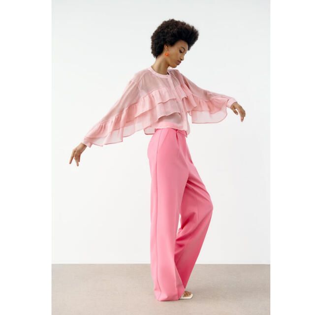 ZARA - ZARA ピンク フリル ブラウス 新品 シアー XS フリル ZARA - ZARA ピンク フリル ブラウス 新品 シアー XS フリル