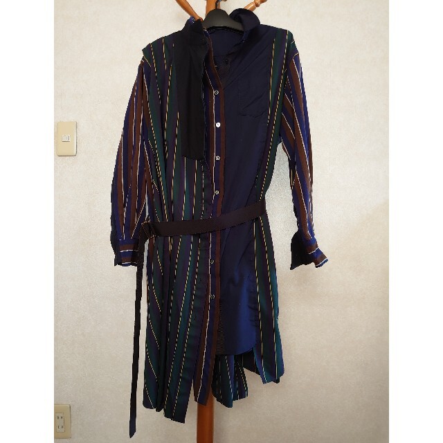 sacai - サカイ sacai ストライプシャツドレス グリーン/ネイビーの sacai - サカイ sacai ストライプシャツドレス グリーン/ネイビーの