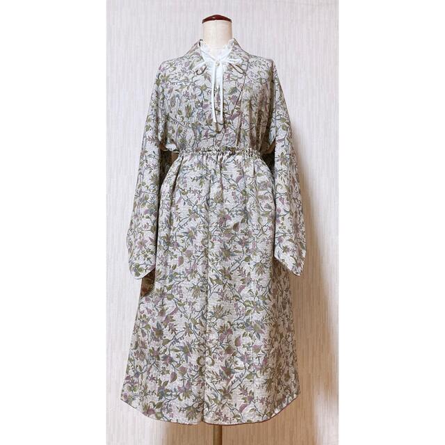 展示品◇着物リメイク◇ セットアップ グレー系 総柄 ゴムベルト 展示品◇着物リメイク◇ セットアップ グレー系 総柄 ゴムベルト