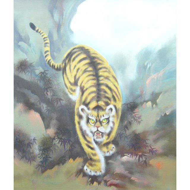 絵画 油絵 竹内敏彦 肉筆油絵 動物画 縁起物 虎図 F20 絵画 油絵 竹内敏彦 肉筆油絵 動物画 縁起物 虎図 F20