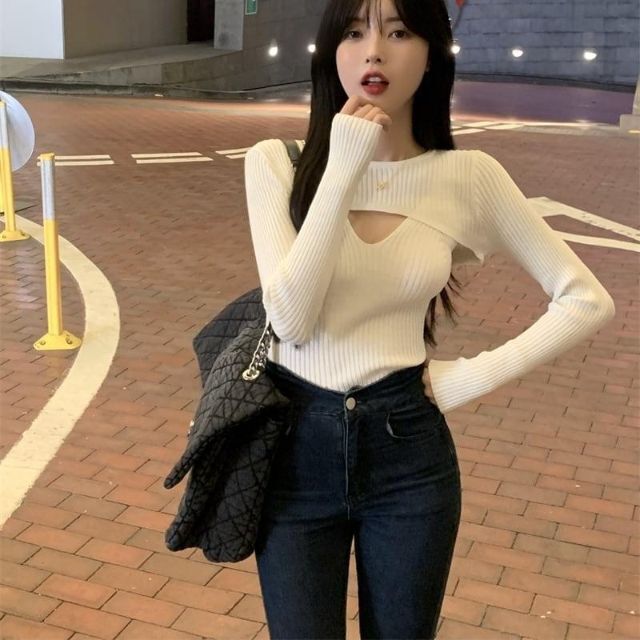 韓国デザイン♡ちょいセクシー ニット トップス キャミ 2枚 韓国デザイン♡ちょいセクシー ニット トップス キャミ 2枚