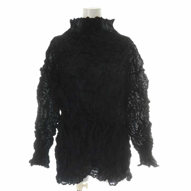 ISSEY MIYAKE カットソー ハイネック シワ加工 長袖 M 黒 ISSEY MIYAKE カットソー ハイネック シワ加工 長袖 M 黒