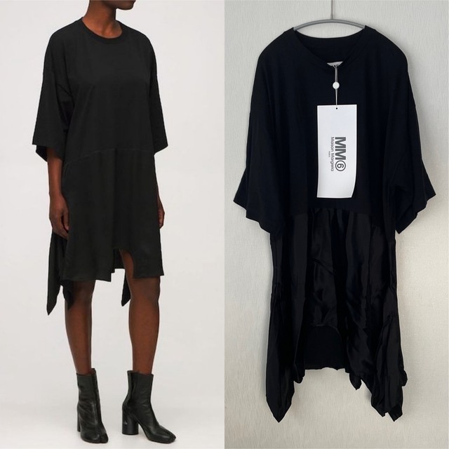 新品】MM6 MaisonMargiela 半袖Tシャツ サテンワンピース 新品】MM6 MaisonMargiela 半袖Tシャツ サテンワンピース
