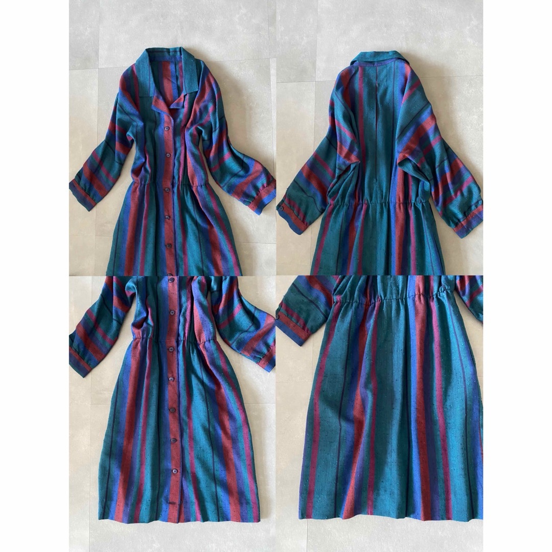 ビンテージ 70s 羽織 ボーダー ガウン ワンピース ドレス 希少 美品 ビンテージ 70s 羽織 ボーダー ガウン ワンピース ドレス 希少 美品