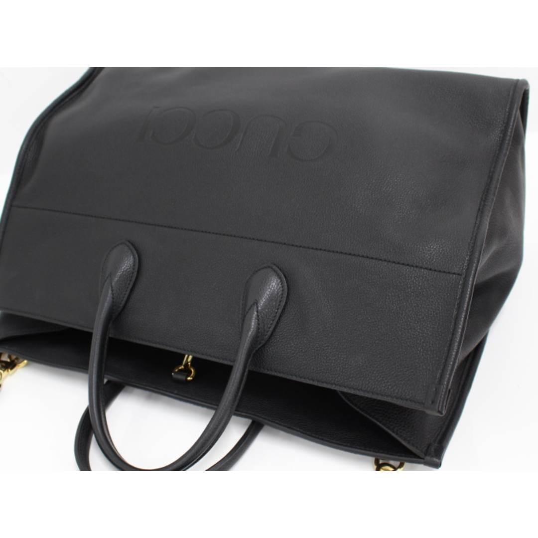 GUCCI - GUCCI 2WAY トートバッグ ロゴ ラージ レザー ブラック GUCCI - GUCCI 2WAY トートバッグ ロゴ ラージ レザー ブラック