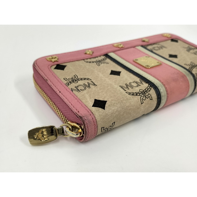 MCM - MCM ラウンドファスナー 長財布 レザー ピンク ベージュの MCM - MCM ラウンドファスナー 長財布 レザー ピンク ベージュの