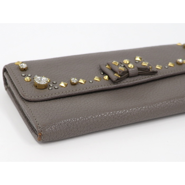 MIU MIU - MIU MIU 二つ折り長財布 リボン グレー レザー MIU MIU - MIU MIU 二つ折り長財布 リボン グレー レザー
