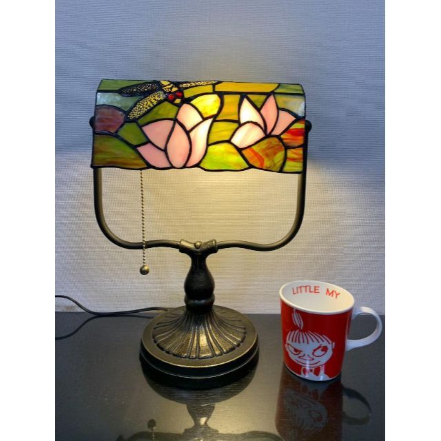 ステンドグラスランプ 蓮とトンボ ライト/照明/LED ステンドグラスランプ 蓮とトンボ ライト/照明/LED