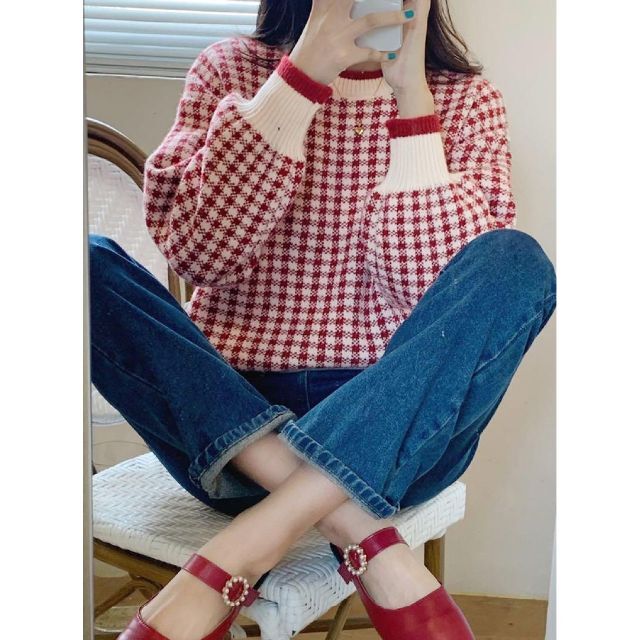 GRL - 【新品未使用】GRL チェック柄ニットトップス レッド 赤 GRL - 【新品未使用】GRL チェック柄ニットトップス レッド 赤