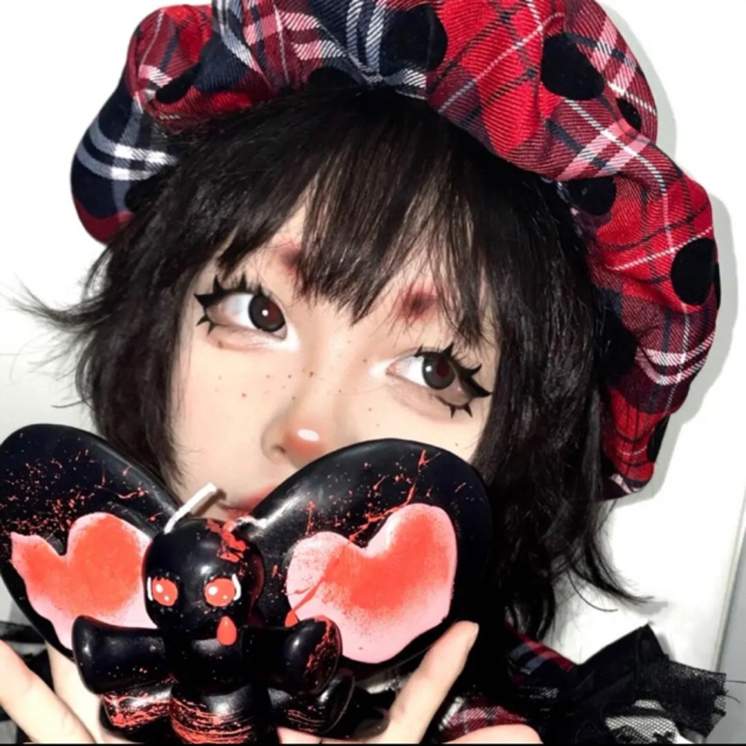 axes femme - ドットチェック 赤黒色ベレー帽 大正昭和 vintage axes femme - ドットチェック 赤黒色ベレー帽 大正昭和 vintage