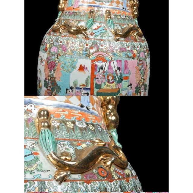 大壺 93.3cm】中国古玩 唐物 大清嘉慶年製 色絵金彩人物花細密 大壺 93.3cm】中国古玩 唐物 大清嘉慶年製 色絵金彩人物花細密