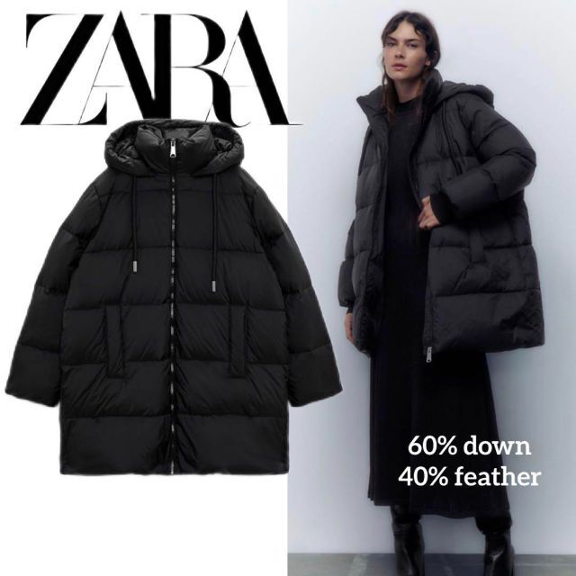 ZARA ザラ フーデッドパフジャケット コート 中綿 フード付 黒 ZARA ザラ フーデッドパフジャケット コート 中綿 フード付 黒