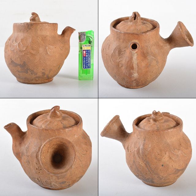 煎茶道具 萬古焼 古稀一光作 手捻 横手急須 茶壷 D R5471 煎茶道具 萬古焼 古稀一光作 手捻 横手急須 茶壷 D R5471