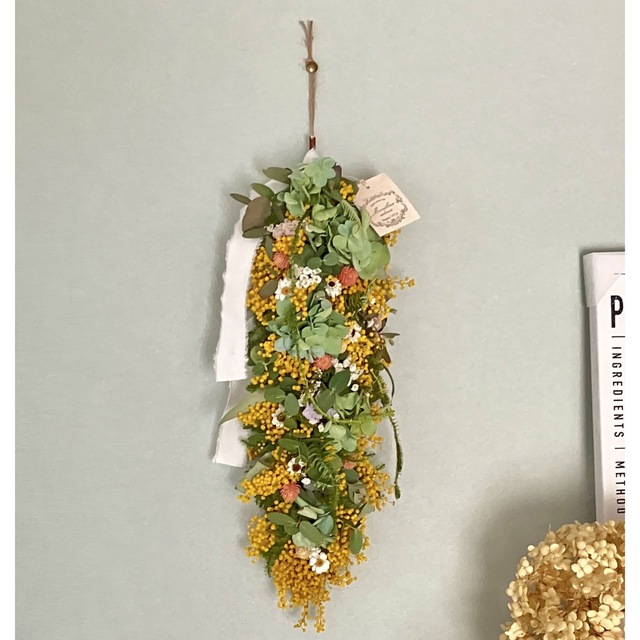 ミモザと紫陽花の縦長スワッグ☆スワッグガーランド☆ドライ ミモザと紫陽花の縦長スワッグ☆スワッグガーランド☆ドライ