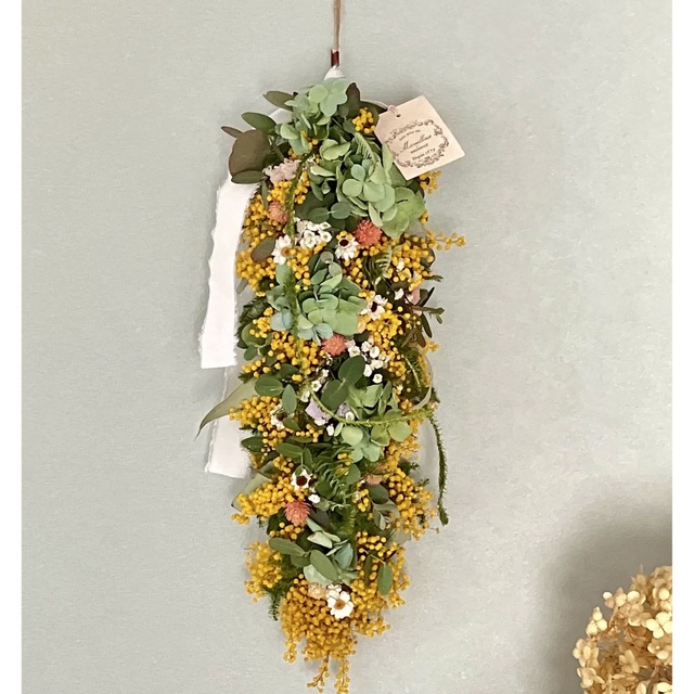 ミモザと紫陽花の縦長スワッグ☆スワッグガーランド☆ドライ ミモザと紫陽花の縦長スワッグ☆スワッグガーランド☆ドライ