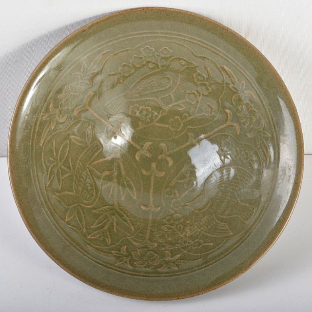 中国 龍泉窯 青磁 陽刻 花鳥文 鉢 C R5549 中国 龍泉窯 青磁 陽刻 花鳥文 鉢 C R5549