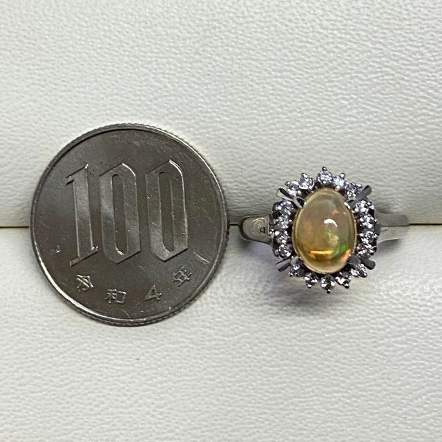 Pt900 天然ファイヤーオパールリング サイズ11号 メキシコオパール Pt900 天然ファイヤーオパールリング サイズ11号 メキシコオパール