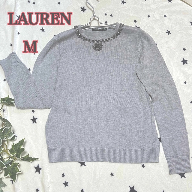 美品】ラルフローレン シルエット ♡上品♡丸首 ビーズ 長袖 美品】ラルフローレン シルエット ♡上品♡丸首 ビーズ 長袖