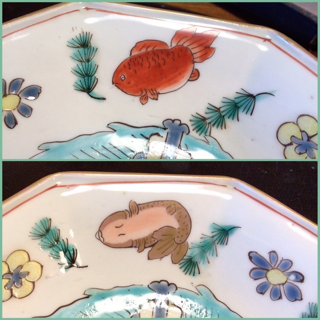 A664 古伊万里 錦手 金魚紋様 金縁 8角皿 5枚の通販 by arajin's A664 古伊万里 錦手 金魚紋様 金縁 8角皿 5枚の通販 by arajin's