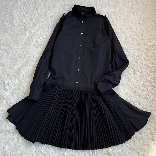 美品】サカイ/sacai ワンピース 切り替え 異素材 プリーツ 美品】サカイ/sacai ワンピース 切り替え 異素材 プリーツ