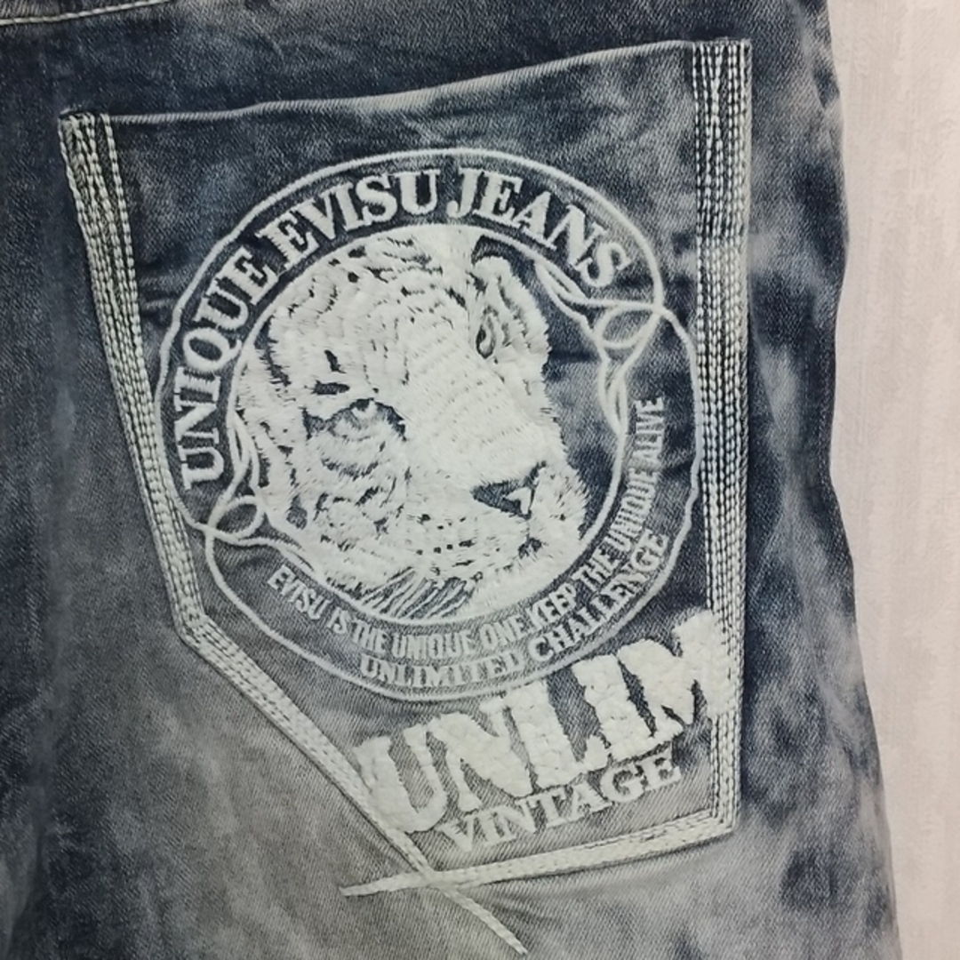 EVISU - EVISU 韓国製 刺繍デニムパンツ 白虎 カモメ レザー EVISU - EVISU 韓国製 刺繍デニムパンツ 白虎 カモメ レザー