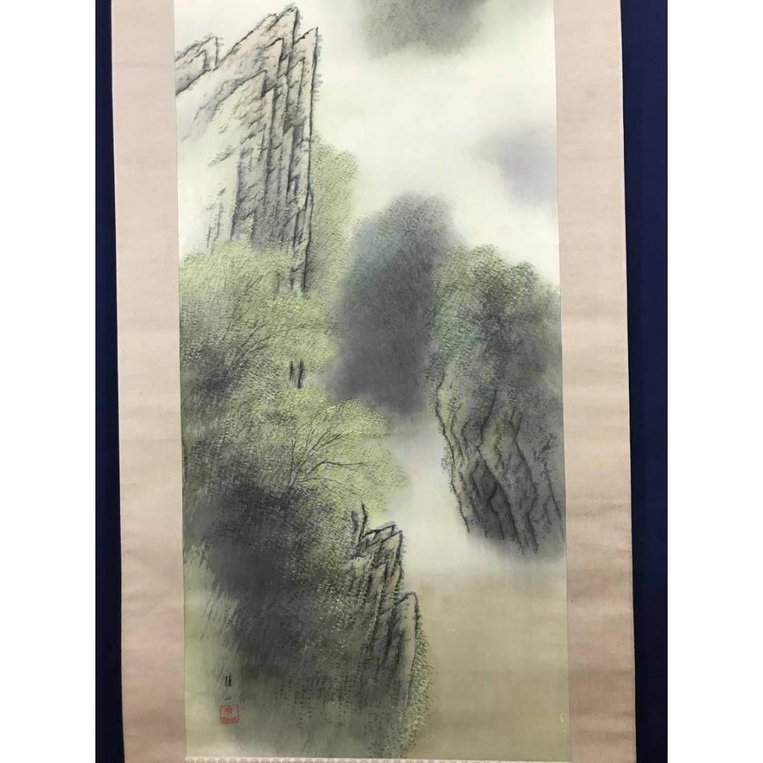 真作】平井楳仙/渓谷雨後図/春山渓谷/山水図/掛軸☆宝船☆AB-921 真作】平井楳仙/渓谷雨後図/春山渓谷/山水図/掛軸☆宝船☆AB-921