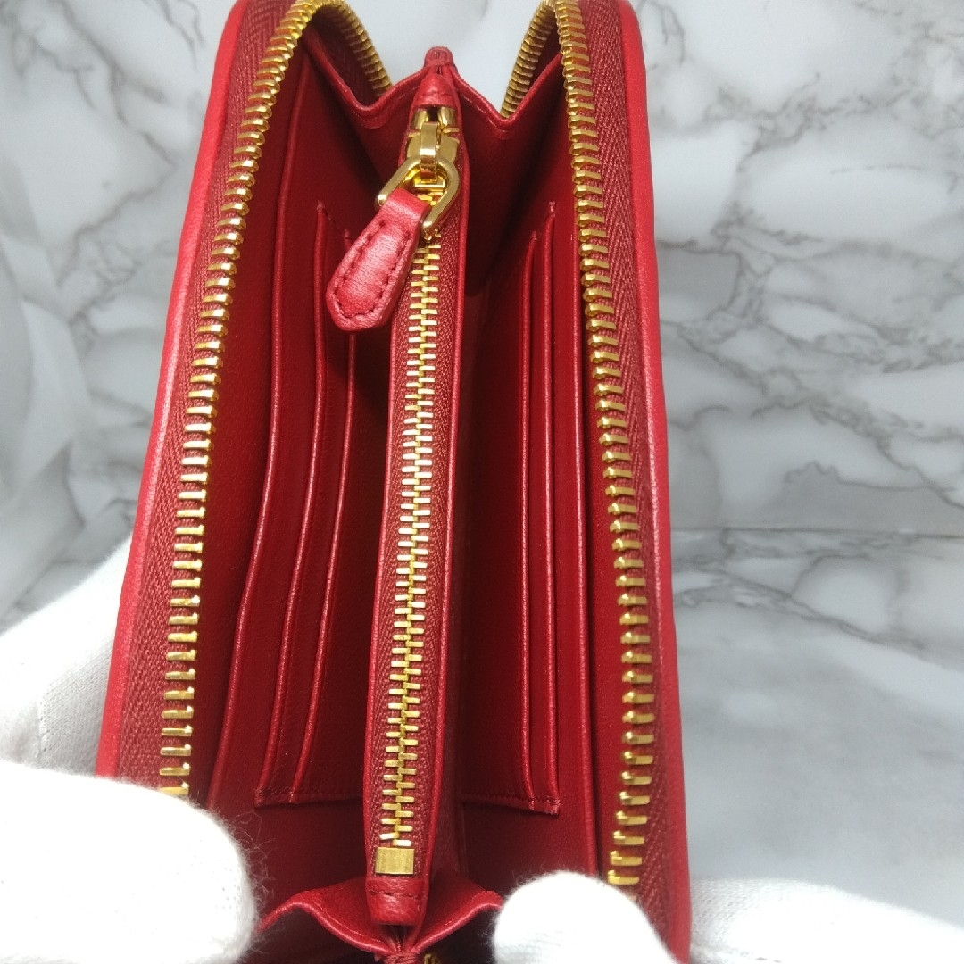 PRADA - □極美品□ プラダ レザー コンパクトウォレット レッド PRADA - □極美品□ プラダ レザー コンパクトウォレット レッド