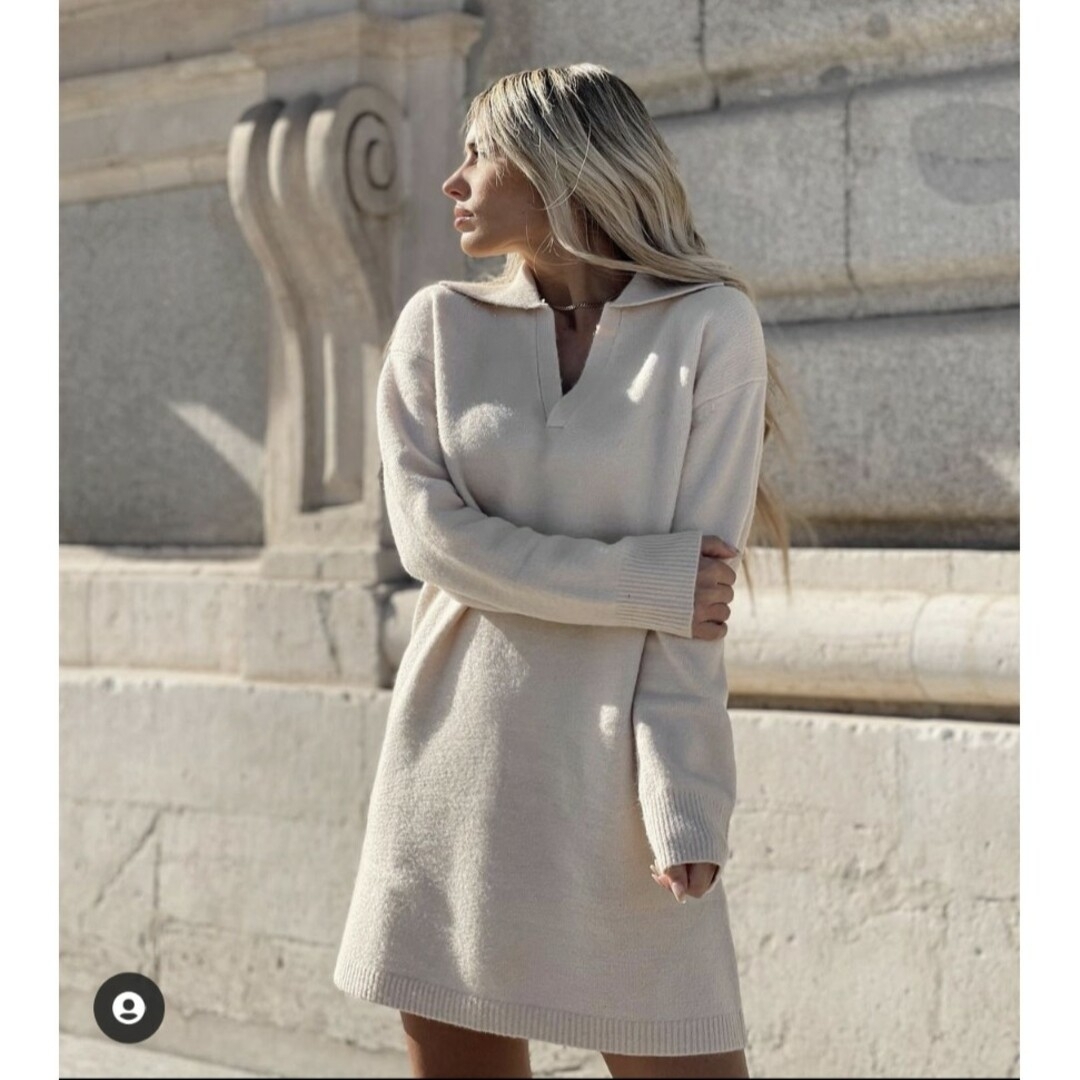 ZARA - ZARA ポロネックニットワンピース Sサイズ クリームの ZARA - ZARA ポロネックニットワンピース Sサイズ クリームの