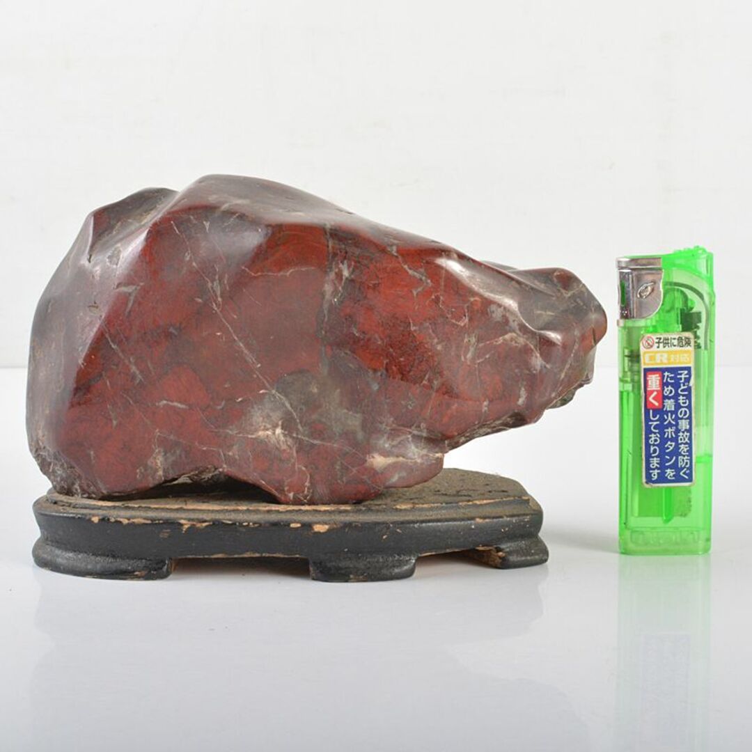 天然石 鑑賞石 佐渡赤玉石 赤石 置物 重さ約1.1kg 唐木台付 天然石 鑑賞石 佐渡赤玉石 赤石 置物 重さ約1.1kg 唐木台付