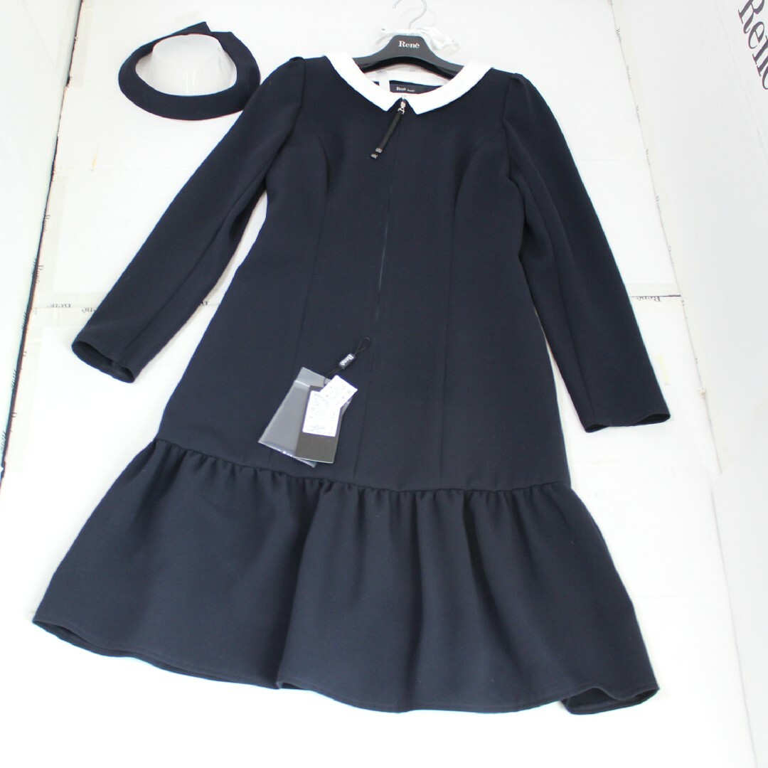 Rene☆美品 白襟長袖ワンピース 32 ネイビー3way Rene☆美品 白襟長袖ワンピース 32 ネイビー3way