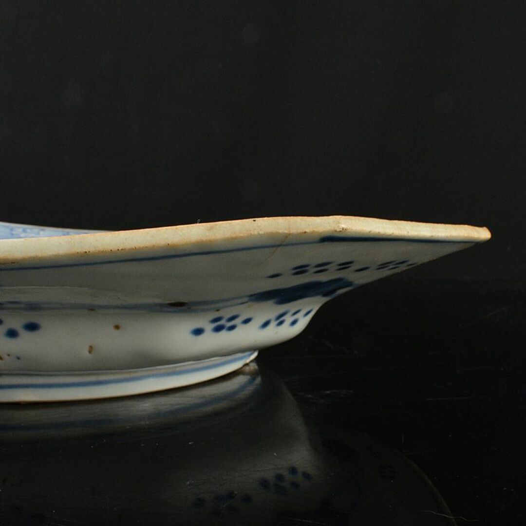伊万里焼 古伊万里 染付皿山水文八角皿 C R6374F 伊万里焼 古伊万里 染付皿山水文八角皿 C R6374F