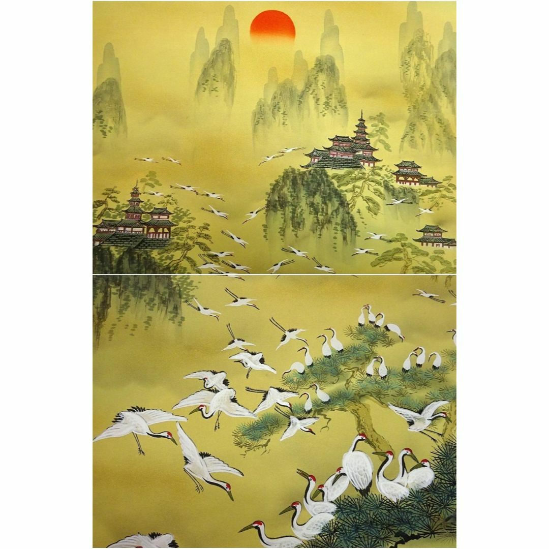 掛軸 玉峰『百鶴 蓬莱山図』 絹本 肉筆 共箱付 掛け軸 a092210の 掛軸 玉峰『百鶴 蓬莱山図』 絹本 肉筆 共箱付 掛け軸 a092210の