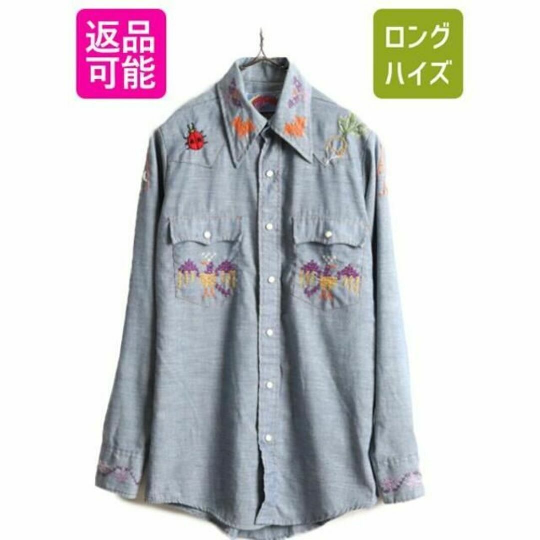 70s USA製 ラングラー 刺繍 シャンブレー ウエスタン シャツ 70s USA製 ラングラー 刺繍 シャンブレー ウエスタン シャツ